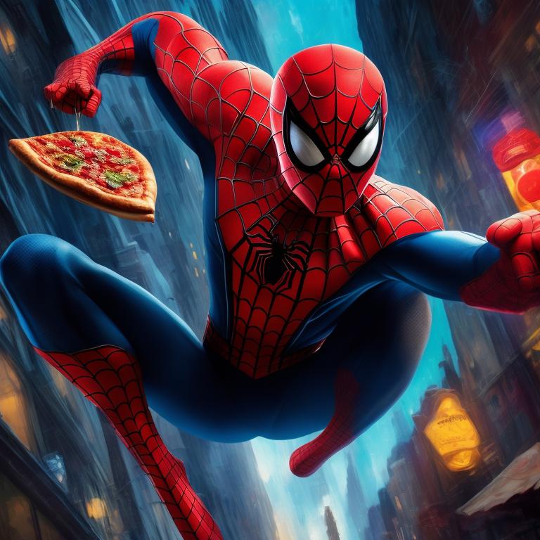 ringed-wasp775: Spider-Man eating pizza.