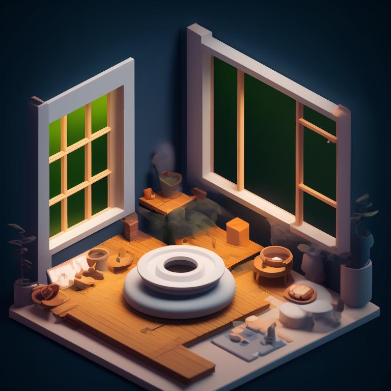SejaNotado: Isometric 3d scene, room with a window, minimalistic chibi ...