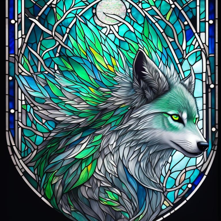 adored-dog511: Create a stained glass window design featuring a green ...