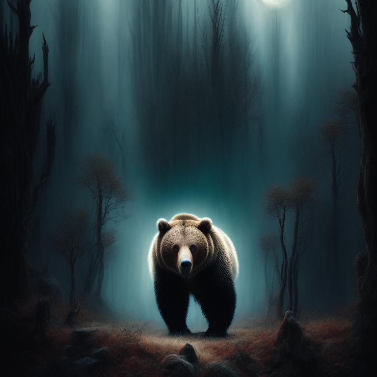 gryzu87: A grizzly bear in the atmosphere of dark fantasy