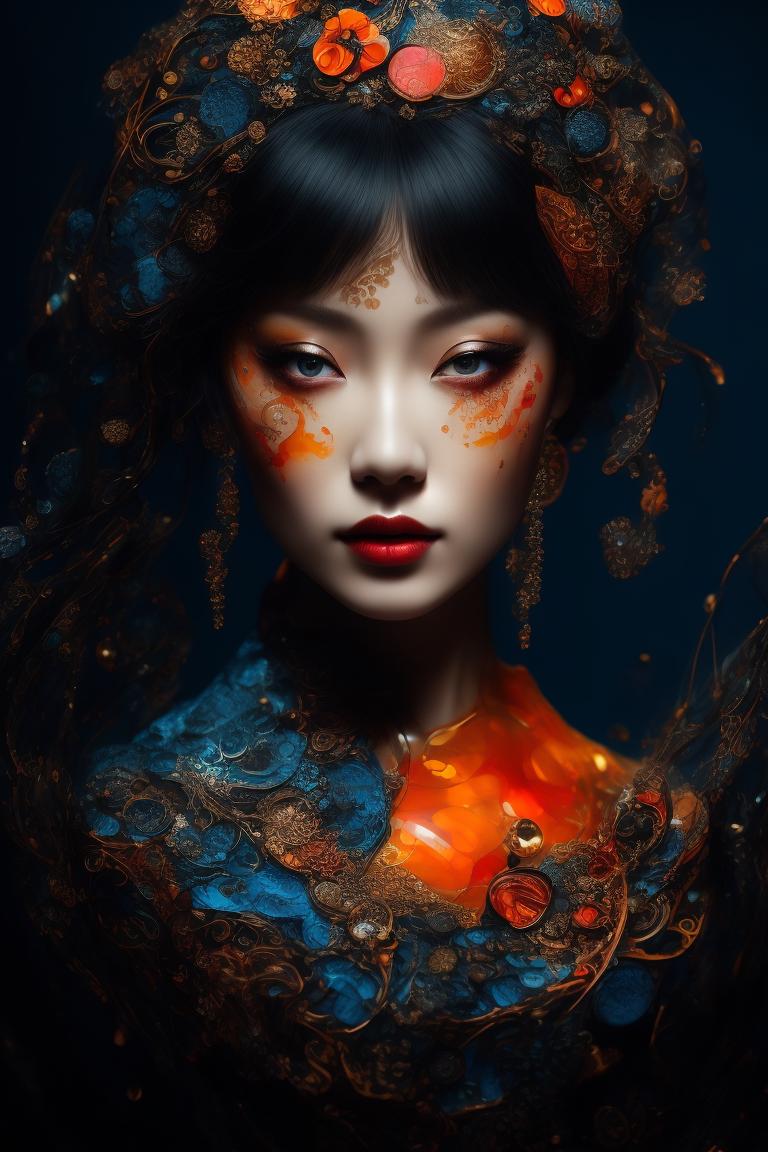 clam-shell857: beautiful geisha in steampunk, dark cabin with colourful ...
