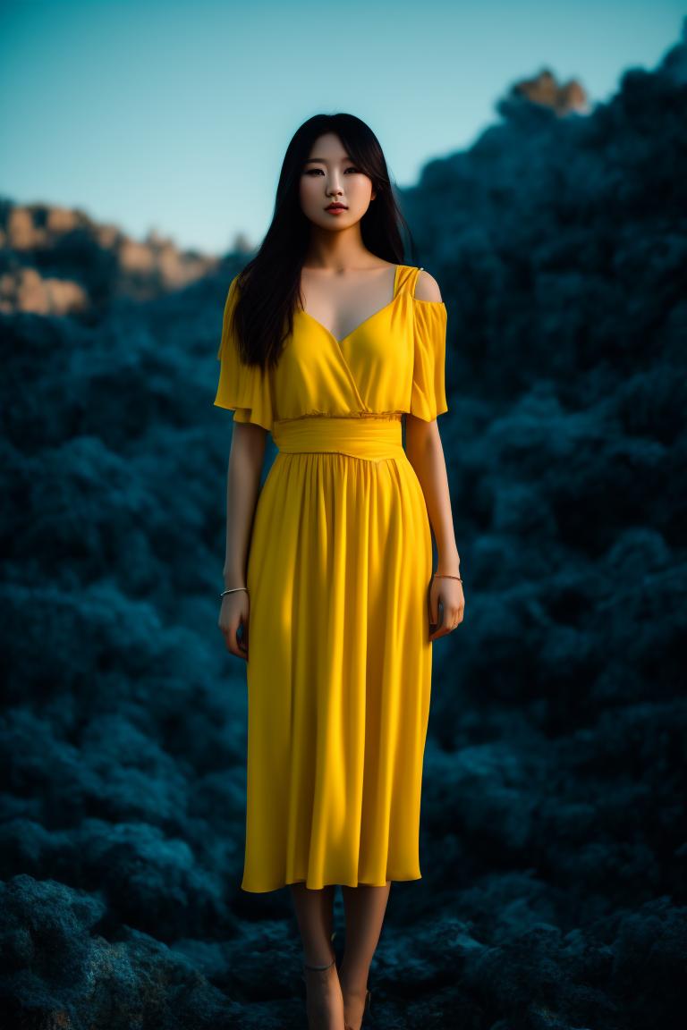 Myndcruzer: Asuka wearing a yellow dress ,full body portrait,blue neon ...