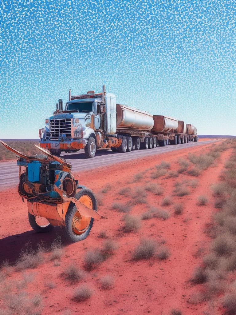 WorkingType: outback highway with truck and deep blue sky with wisps of ...