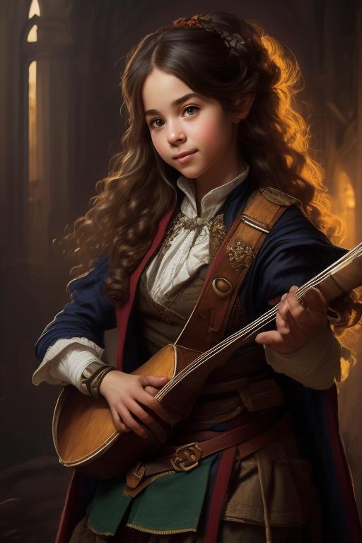 dndideas: female halfling bard playing a lute