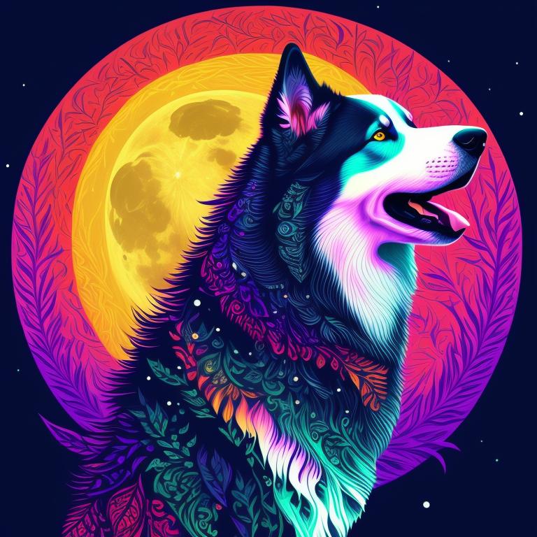 Jaya_Hess: Alaskan Husky Dog Howling at the Moon 🌑🌓🌖🌙