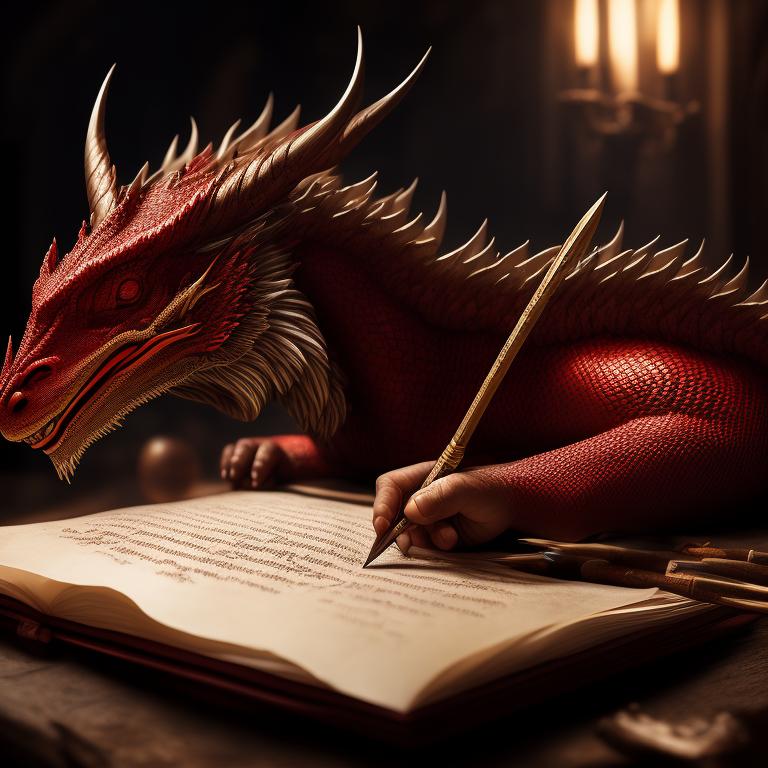 hot-quetzal354: a red dragon si amid medieval writing implements such ...
