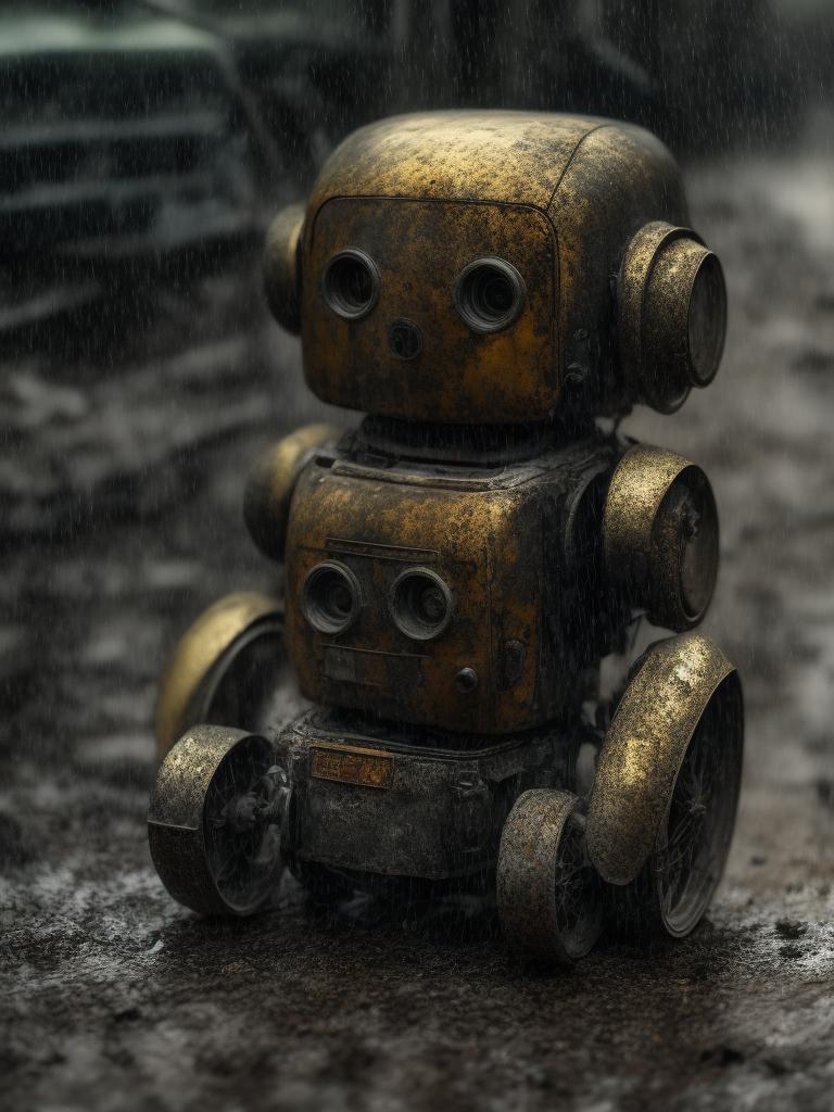 addison: very cute little robot sitting on the ground a little rusty ...