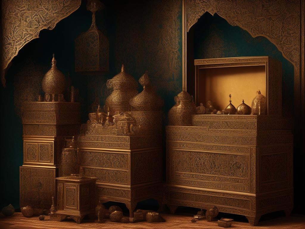 esfinge19: three luxurious chest. two chests are open. there are some ...