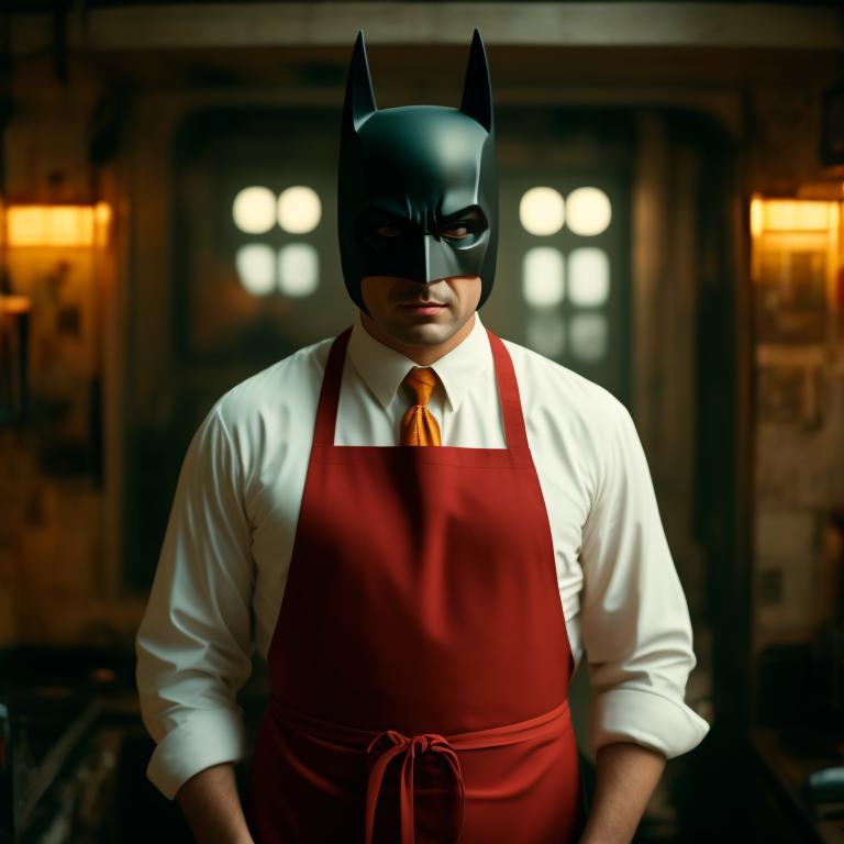 addison: Portrait of a Batman wearing an apron