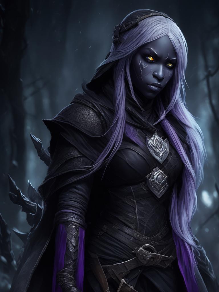 SilverEvermoore: female ((drow rogue)) with white braided hair, blue ...