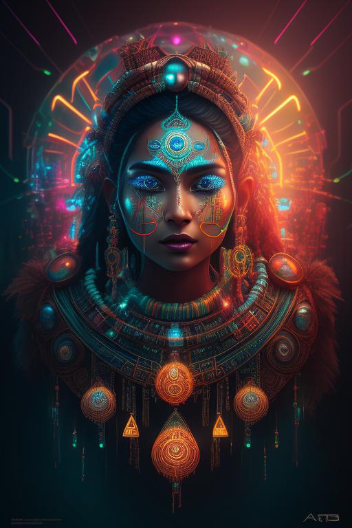 Anglr: Bionic Shaman, indian women neon-lit cityscape