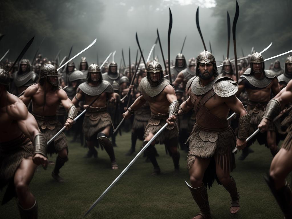 Galumpasaurus: compelling visual narrative of Spartan warriors in motion, running from right to ...