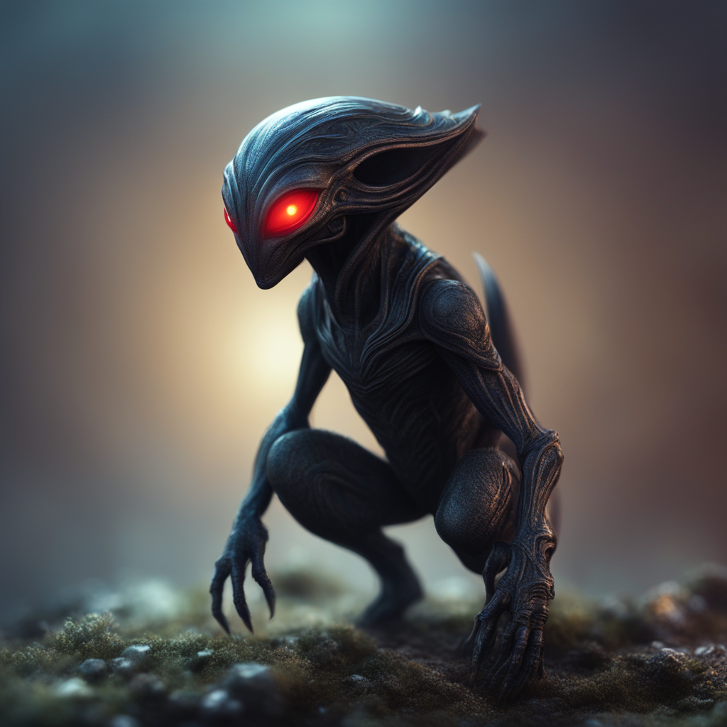 worldly-crow60: tiniest but monstrous alien, standing, full body