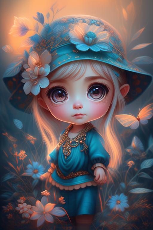 sasseycat1964: chibi girl wearing blue dress lacy boho style