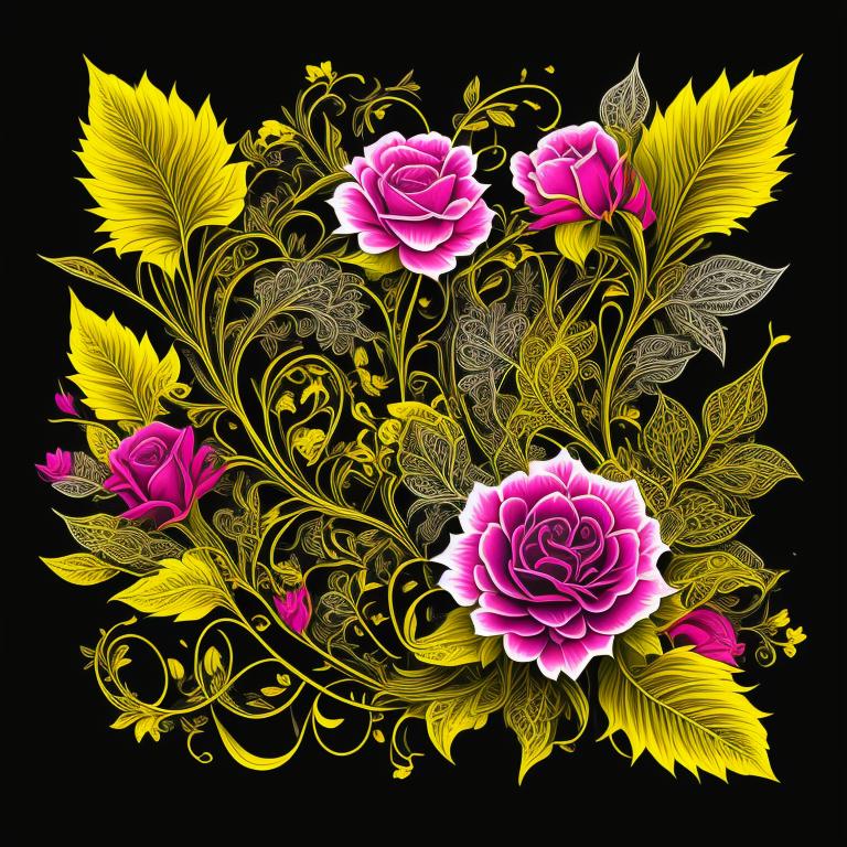 Jaya_Hess: Bush with yellow, pink, and black roses