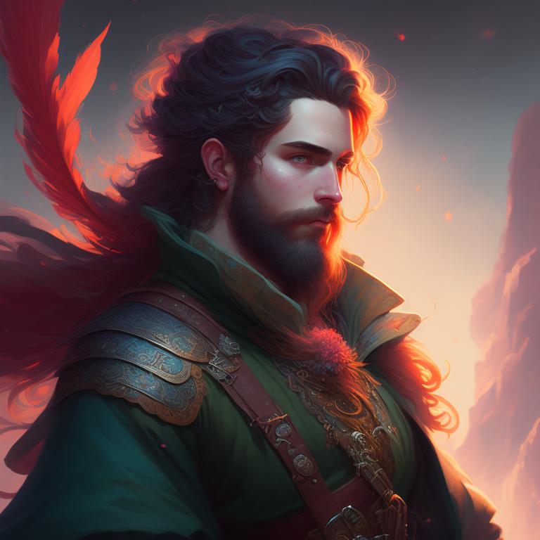 jumbo-tapir82: irish man, handsome, red feathers in hair, bard, hippy ...