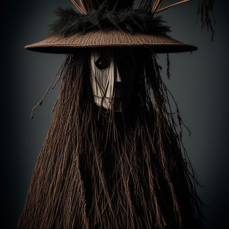 round-dunlin811: dark, wooden figure, Witch, made out of antique wicker ...