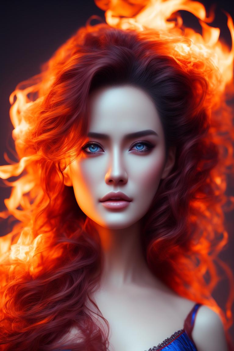 Clam Shell857 Beautiful Fire Hair Flowing In A Fair Skin Pale Skin Natural Skin Texture Blue