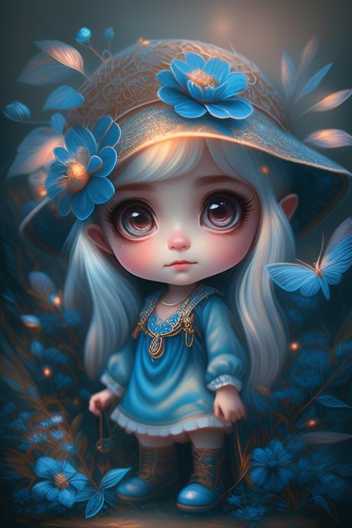 sasseycat1964: chibi girl wearing blue dress lacy boho style