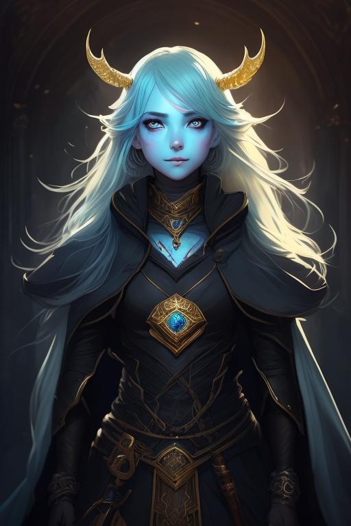 any-kookabura67: Female drow with pale blue skin and glowing yellow ...