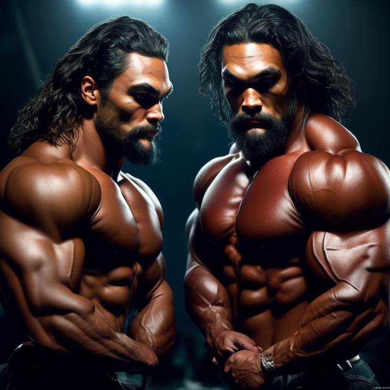 mealy-eel700: Jason Momoa and David Ramsay depicted as bodybuilders