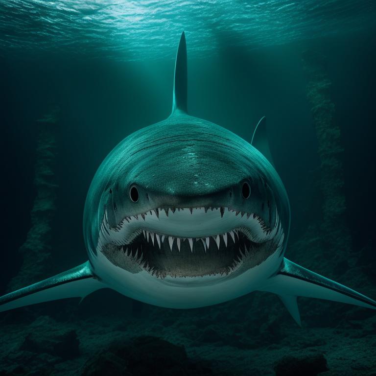 drafty-gull397: Giant Megalodon shark, head on view f, in deep dark ...