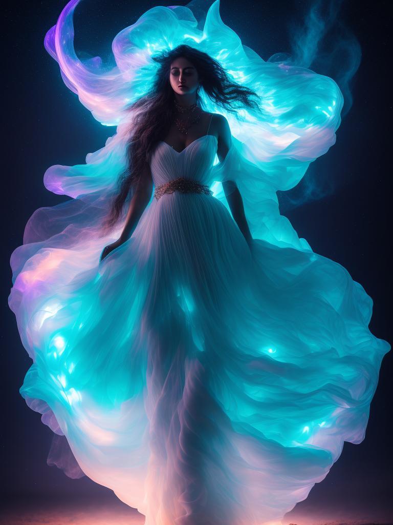 Foul-Rabbit: Translucent bioluminescent shimmering Goddess swirling in ...