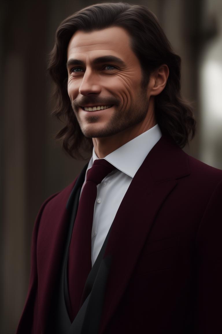 stained-bat904: a man resembling Christoph Waltz, long dark hair ...