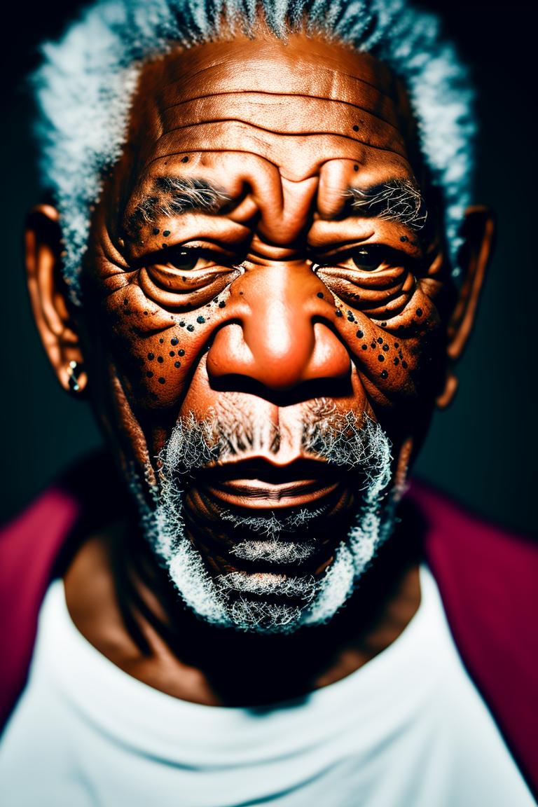 thiccFlair: Gritty realistic close-up Studio Portrait of Morgan Freeman