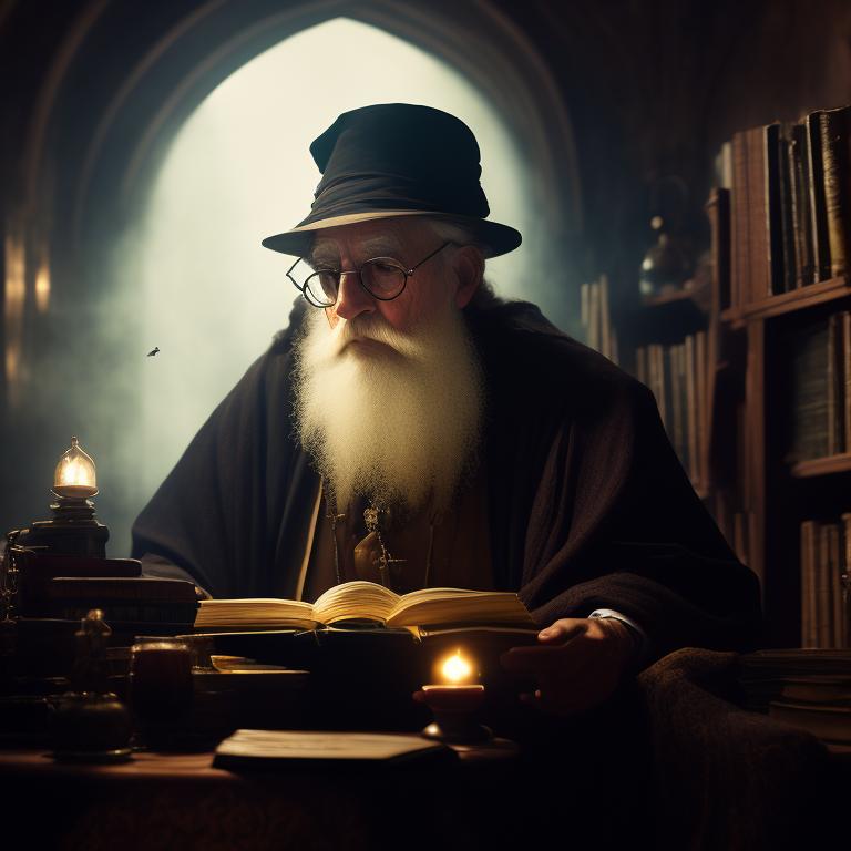 moral-turtle525: an elderly wizard at his workplace, using potions in ...