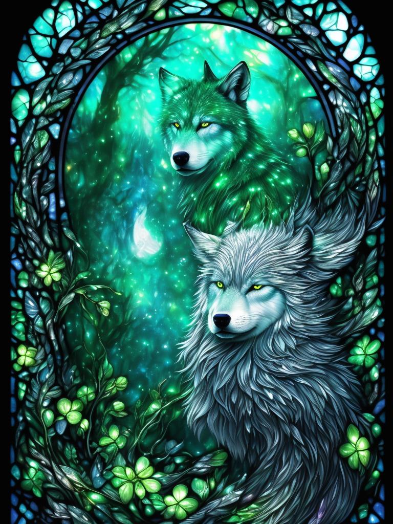 adored-dog511: Create a stained glass window design featuring a green ...