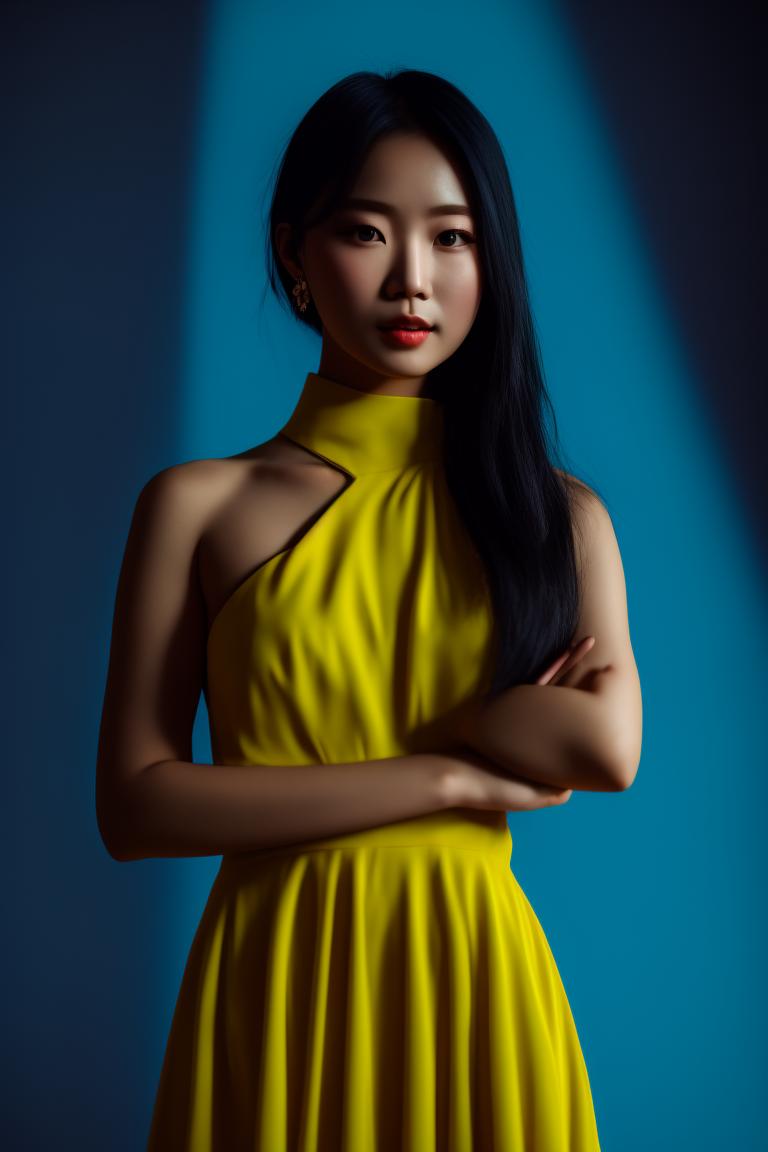 Myndcruzer: Asuka wearing a yellow dress ,full body portrait,blue neon ...