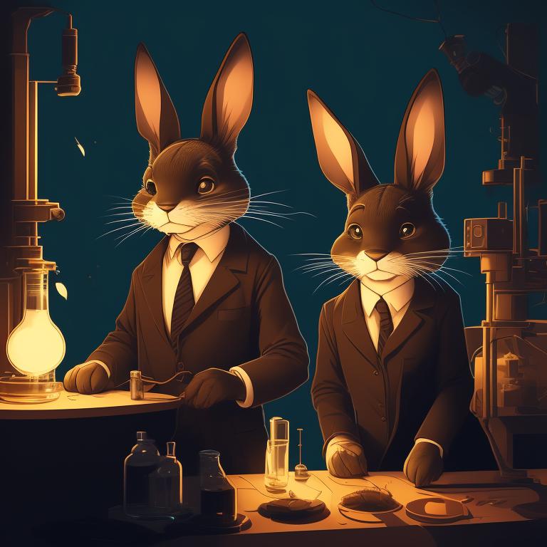 Power2316: 2 rabbits male and female in a laboratory court, working in ...