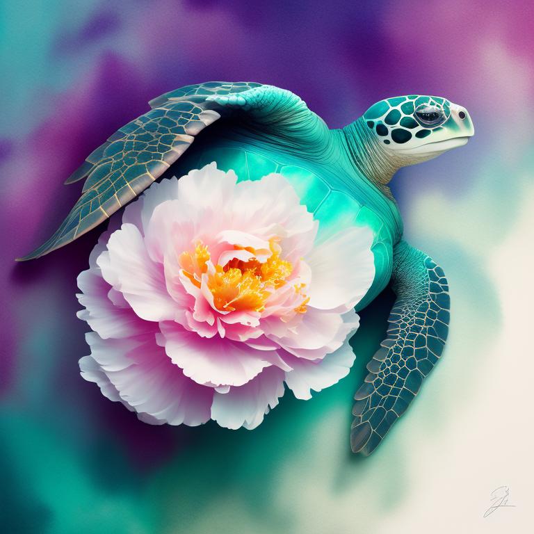 silent-eland254: Pastel Watercolor Peony sea turtle, white background ...