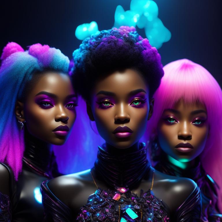 _TaseAnxa_07: Black Pop group with colorful hair, full body shot