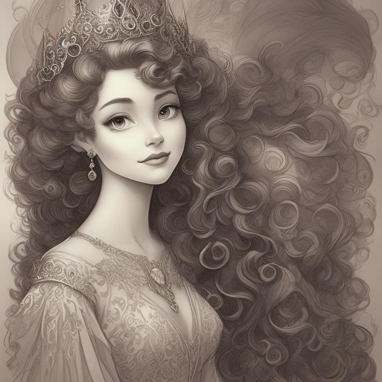 Chubby Ibex18 Disney Pencil Sketch Of A Medieval Disney Queen Woman With Curly Hair 