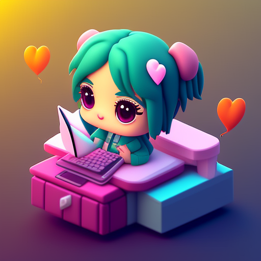 axelhook: Tiny cute isometric girl sitting at desk with computer emoji ...