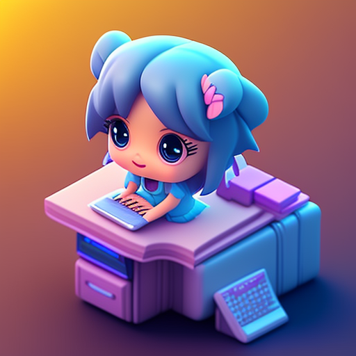 axelhook: Tiny cute isometric girl sitting at desk with computer emoji ...