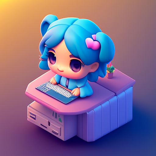 axelhook: Tiny cute isometric girl sitting at desk with computer emoji ...