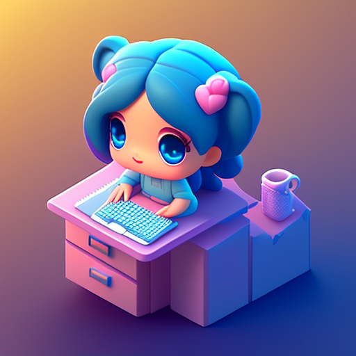 axelhook: Tiny cute isometric girl sitting at desk with computer emoji ...