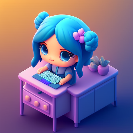 axelhook: Tiny cute isometric girl sitting at desk with computer emoji ...