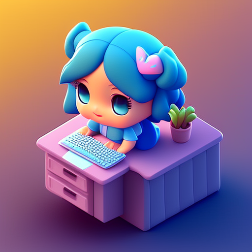 axelhook: Tiny cute isometric girl sitting at desk with computer emoji ...