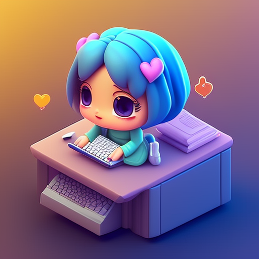 axelhook: Tiny cute isometric girl sitting at desk with computer emoji ...