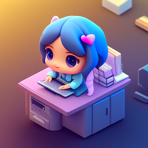 axelhook: Tiny cute isometric girl sitting at desk with computer emoji ...