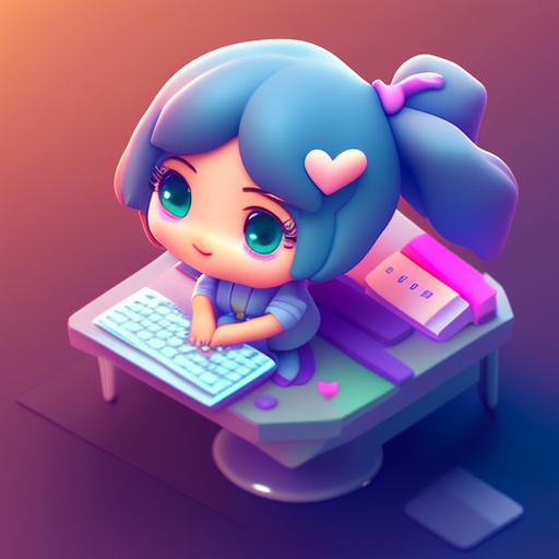 axelhook: Tiny cute isometric girl sitting at desk with computer emoji ...