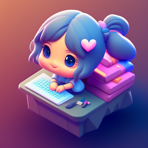 axelhook: Tiny cute isometric girl sitting at desk with computer emoji ...