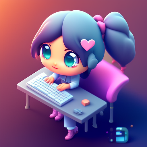 axelhook: Tiny cute isometric girl sitting at desk with computer emoji ...