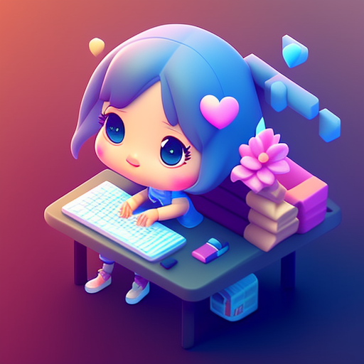 axelhook: Tiny cute isometric girl sitting at desk with computer emoji ...