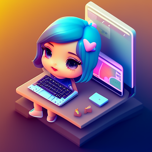 axelhook: Tiny cute isometric girl sitting at desk with computer emoji ...