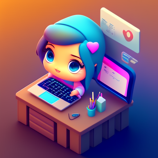 axelhook: Tiny cute isometric girl sitting at desk with computer emoji ...